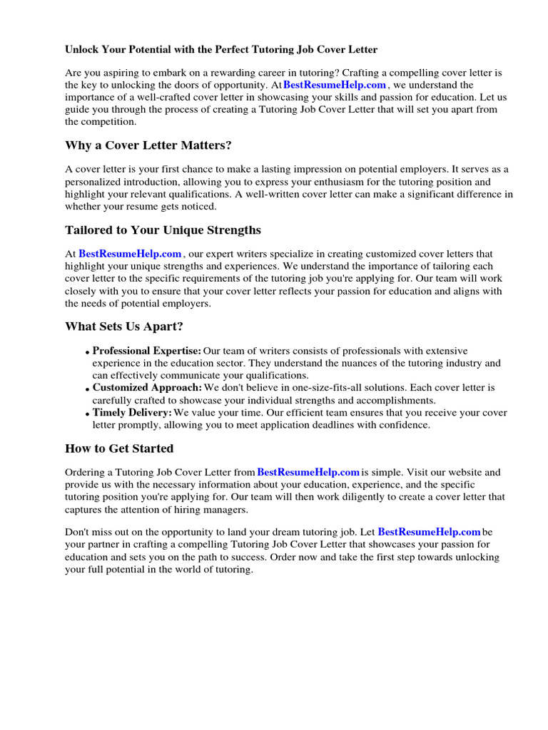 Tutoring Job Cover Letter Sample | PDF | Résumé | Experience