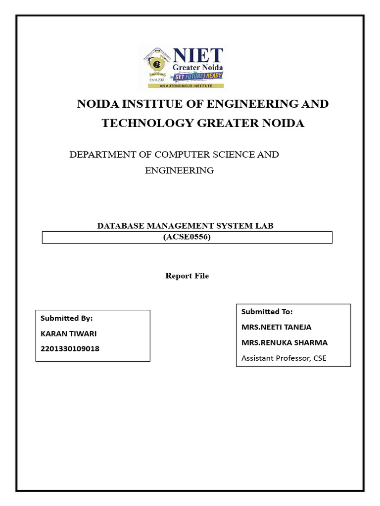 1 8 Dbms Lab File Karan 9018 Pdf Sql Databases