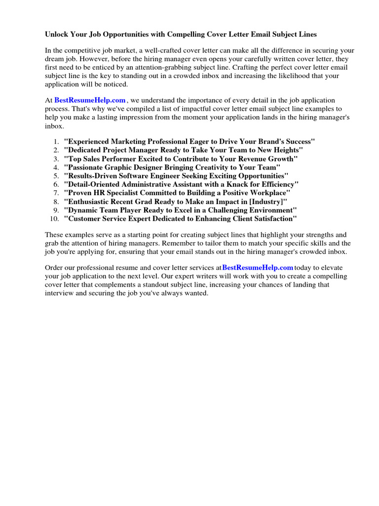 Cover Letter Email Subject Line Examples | PDF | Résumé | Linked In