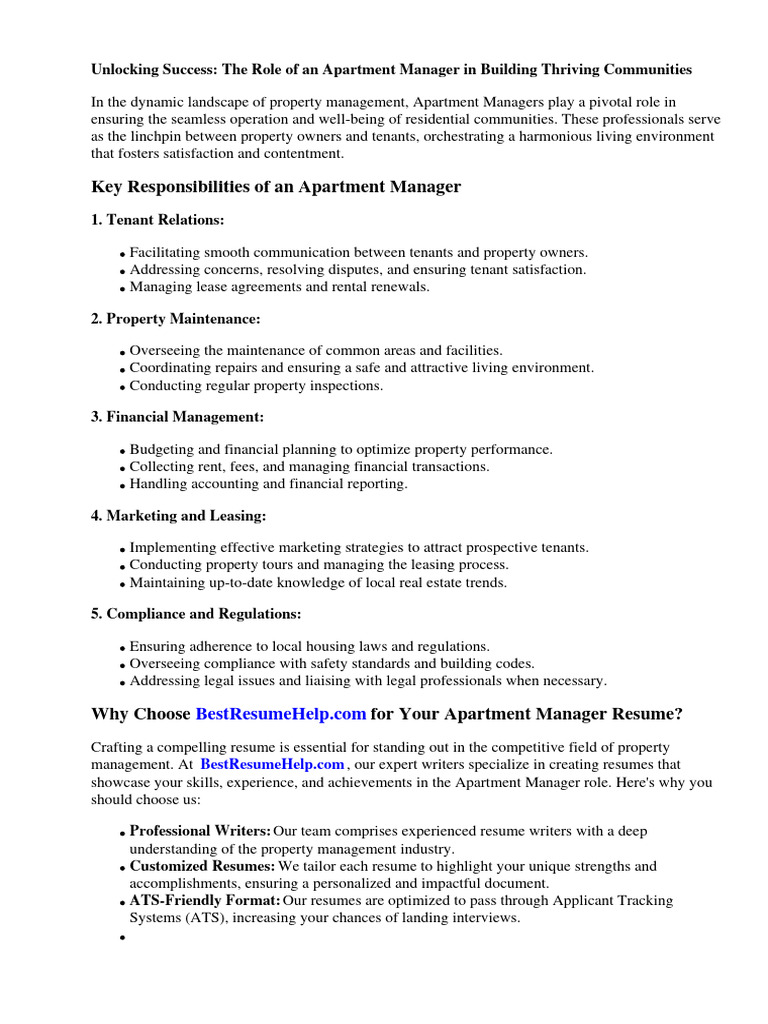 Apartment Manager Cover Letter Sample | Download Free PDF | Property ...