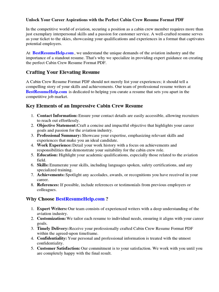 Cabin Crew Resume Format PDF | PDF | Résumé | Flight Attendant