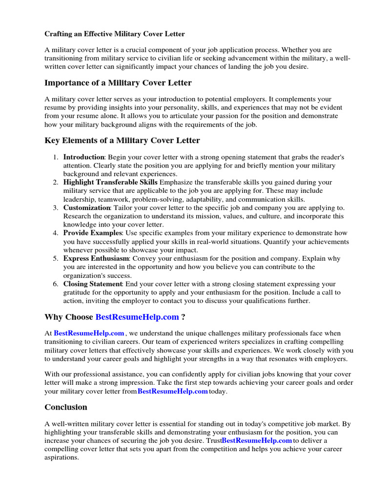 Military Cover Letter Writing Guide | PDF | Recruitment | Leadership