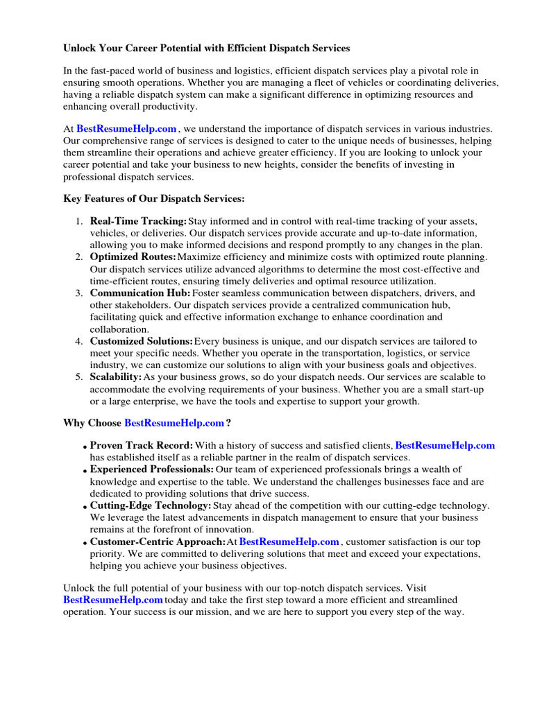 Dispatcher Cover Letter | PDF | Dispatcher | Logistics