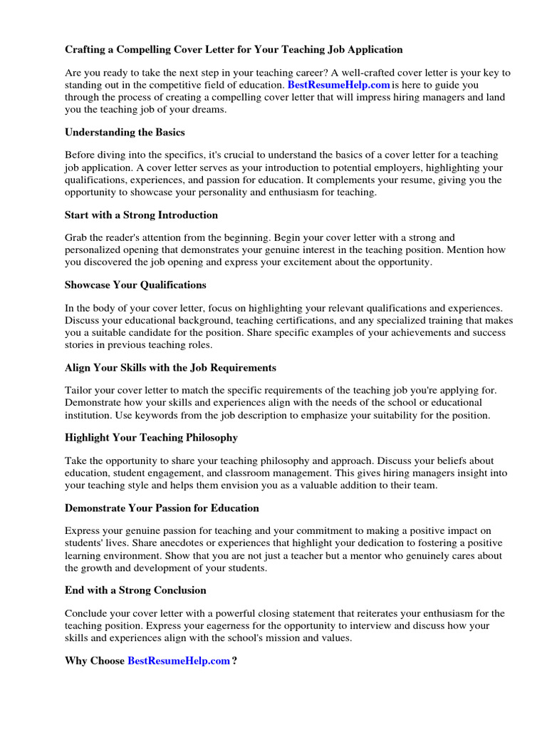 How To Write A Cover Letter For Teaching Job Application | PDF | Résumé ...