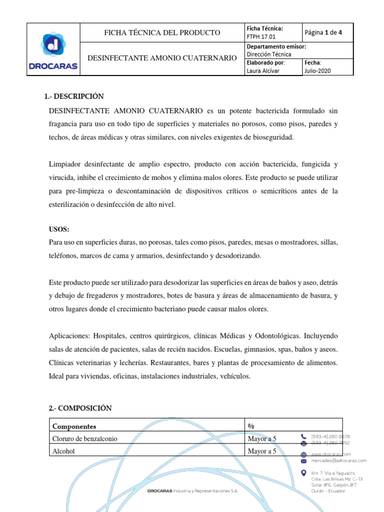 Desinfectante Amonio Cuaternario Sani Pro | PDF | Agua | Agua potable