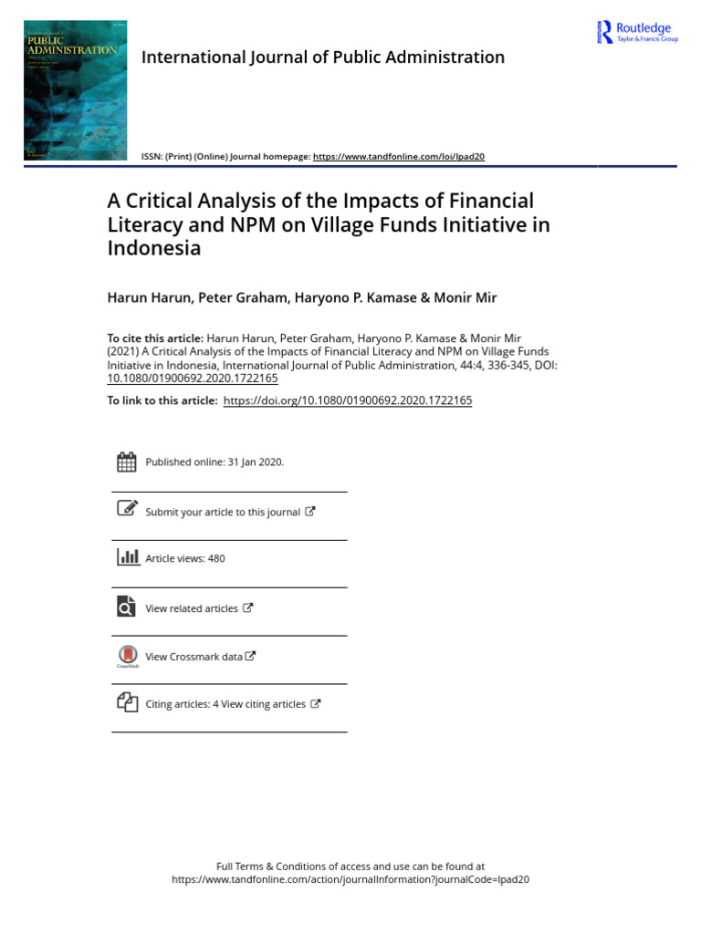 A Critical Analysis of The Impacts of Financial Literacy and NPM On Village Funds Initiative in ...
