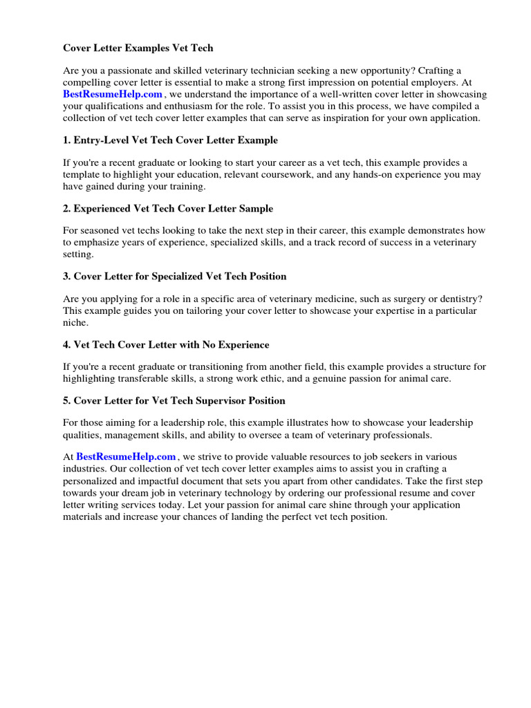 Cover Letter Examples Vet Tech | PDF | Veterinary Medicine | Health Care