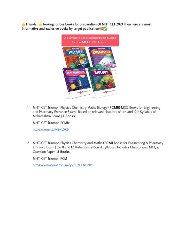 MHT CET 2024 Preparation Books Guide | PDF