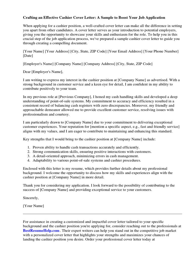 Cashier Cover Letter Sample Guide | PDF | Résumé | Recruitment