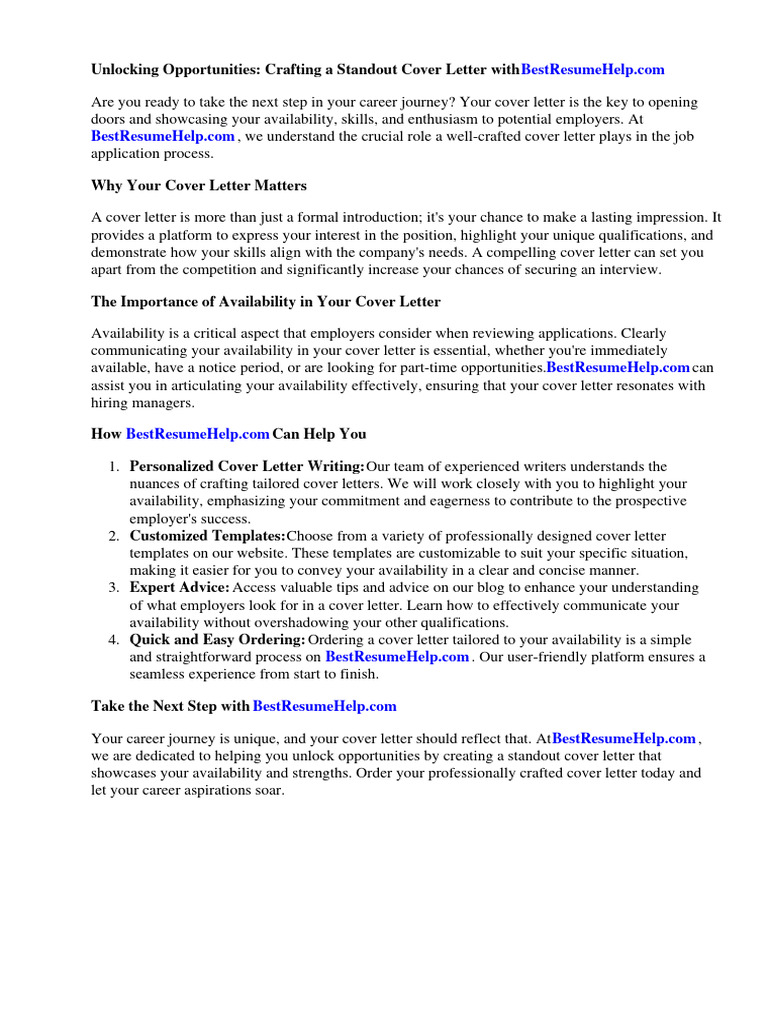 Cover Letter Availability One Month Notice | PDF | Résumé | Employment