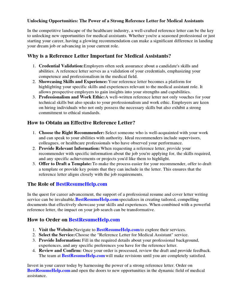 Reference Letter Medical Assistant | PDF | Résumé | Medicine