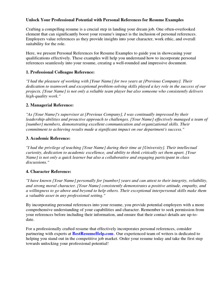 Personal References For Resume Example | PDF | Résumé