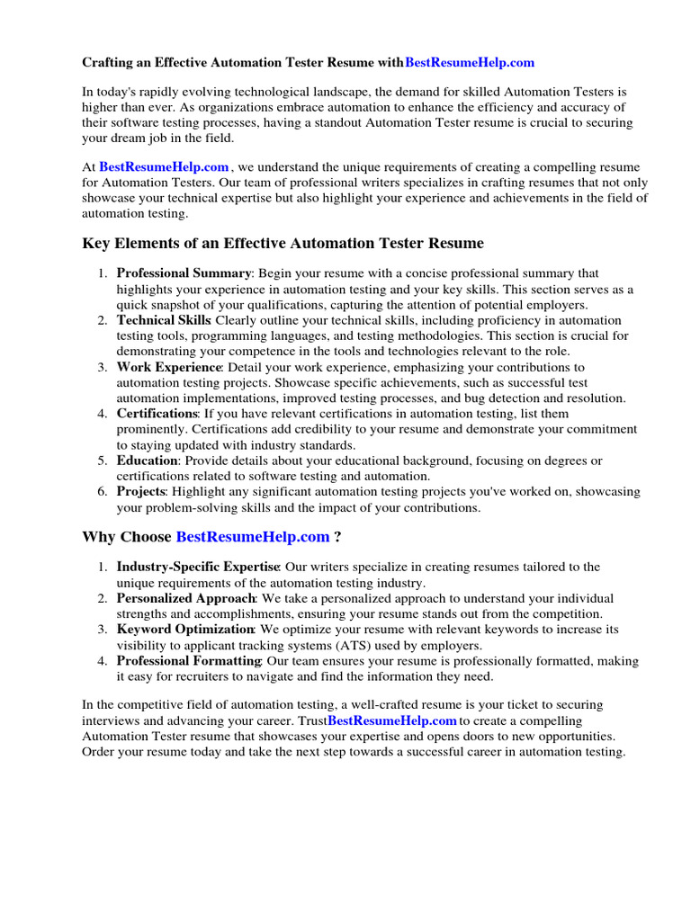 Automation Tester Resume | PDF | Software Testing | Software ...
