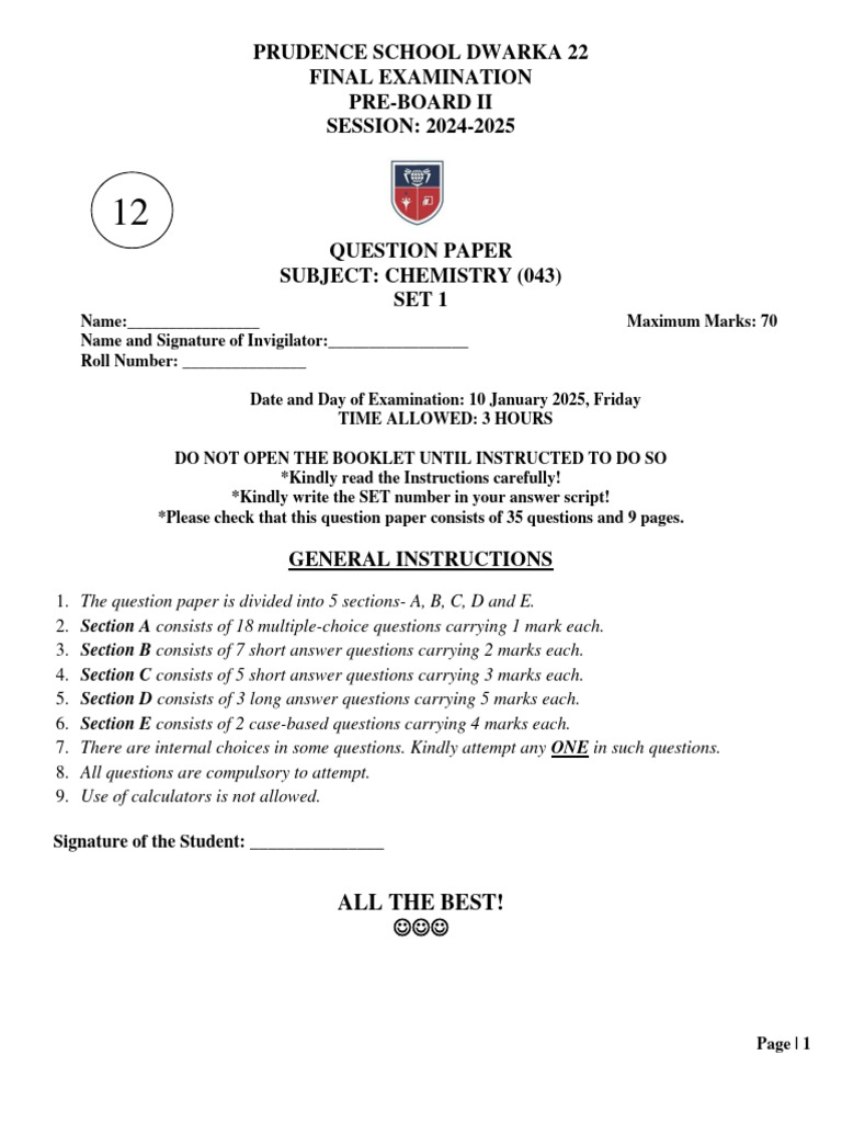 Fe - Chemistry Xii Set A Final PDF | PDF | Acid | Activation Energy