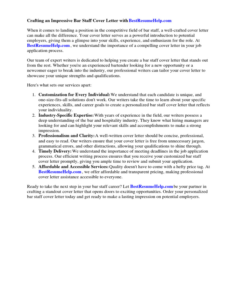 Bar Staff Cover Letter | PDF | Bartender | Recruitment