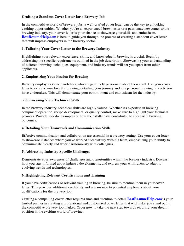 Cover Letter For Brewery Job | PDF | Bartender