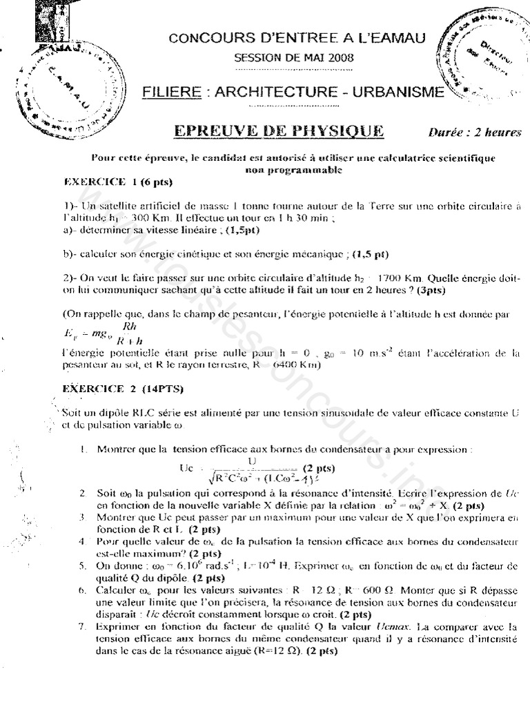 Physique Eamau 2008 | PDF