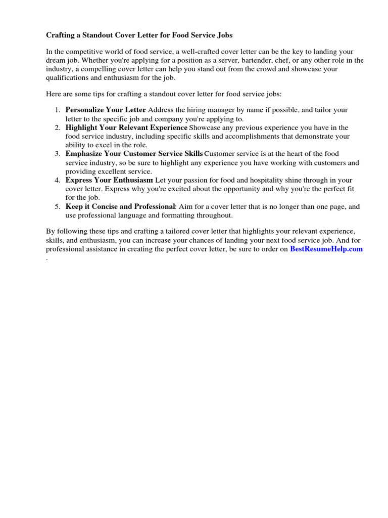 Food Service Cover Letter Tips | PDF | Employment | Restaurants