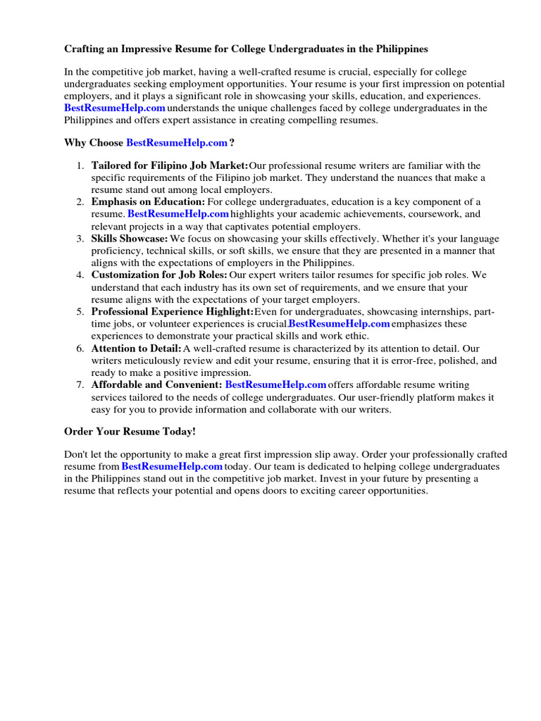 Sample Resume for College Undergraduates Philippines | PDF | Résumé ...