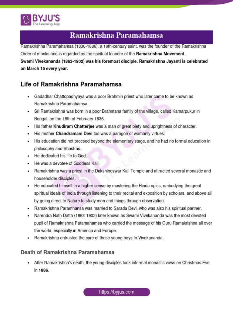 Ramakrishna Paramahamsa | PDF | Ramakrishna Mission | Swami Vivekananda