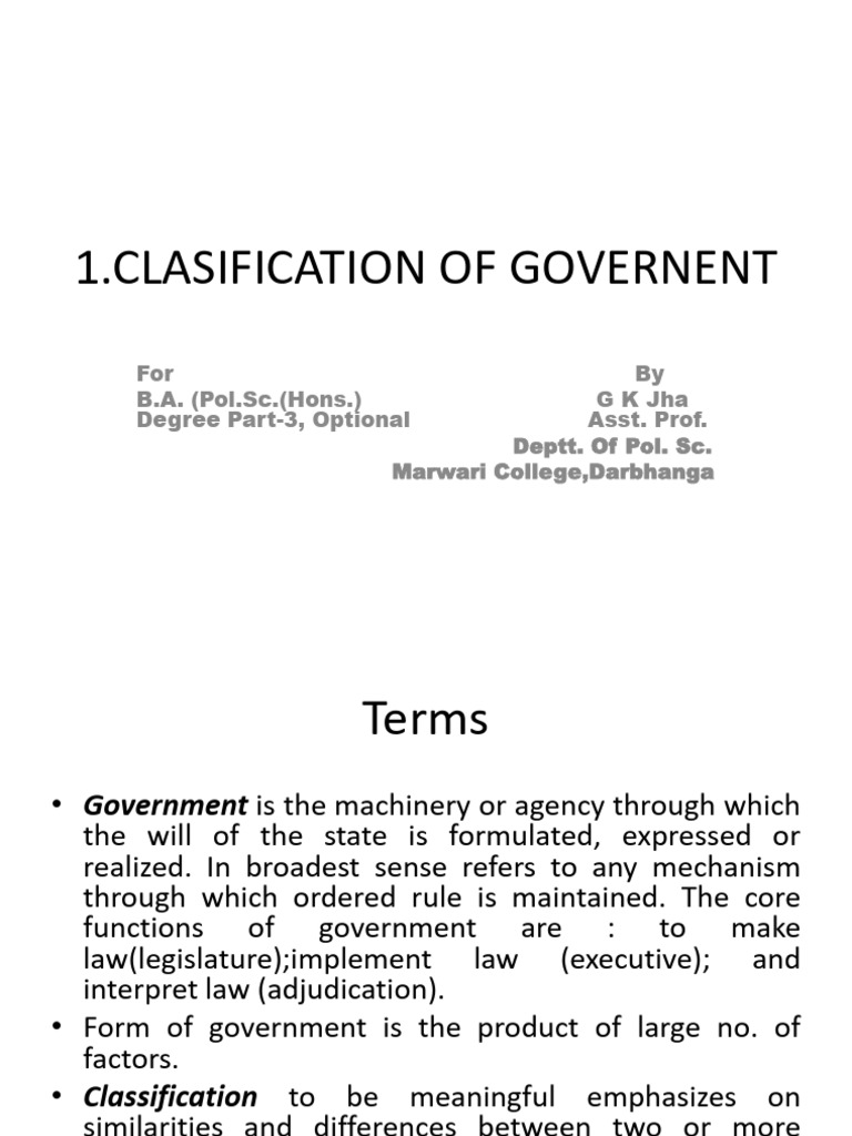 276290497CLASSIFICATION OF GOVERNMENT-G K Jha 01072020 | PDF ...