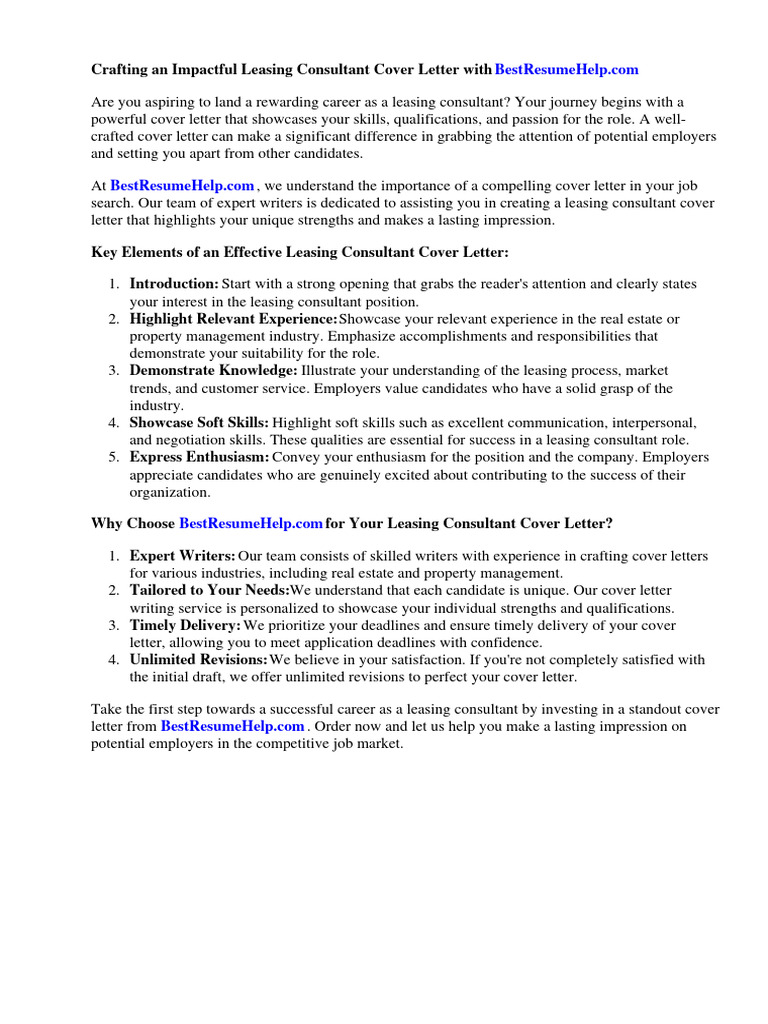 Leasing Consultant Cover Letter | PDF | Résumé | Consultant