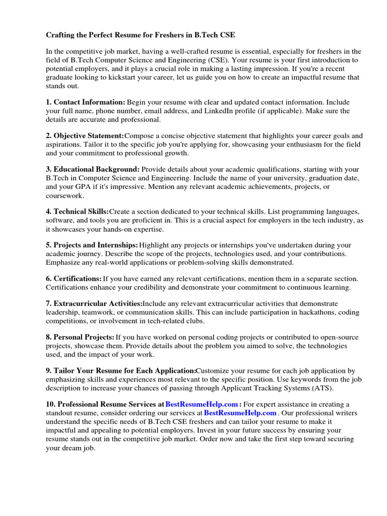 Resume For Freshers B Tech Cse | PDF | Résumé | Engineering