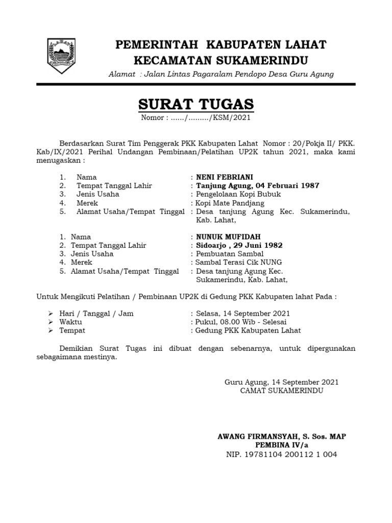 Surat Tugas Kecamatan | PDF
