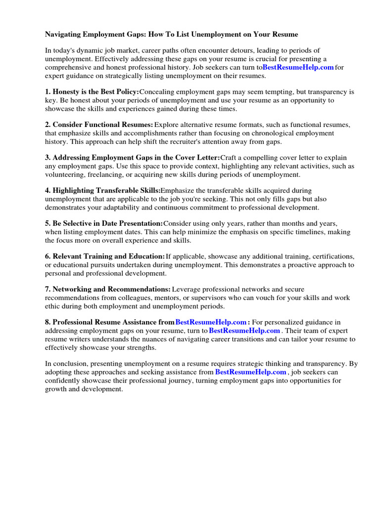 How To List Unemployment On Resume | PDF | Résumé | Unemployment