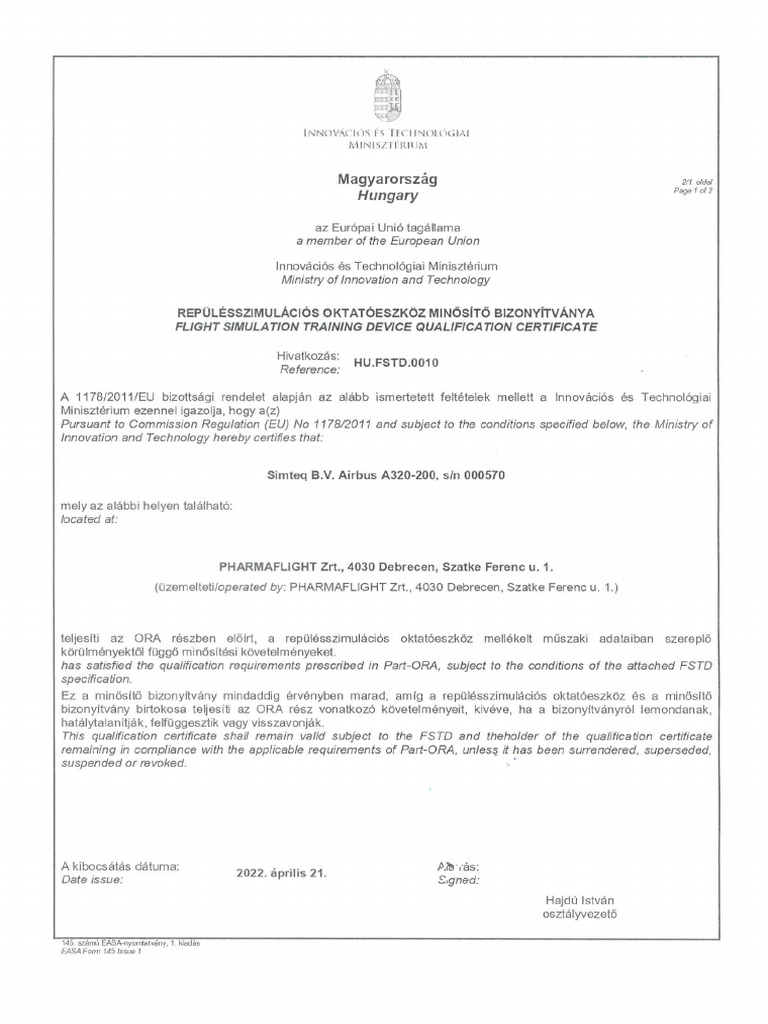 1 - Flight Simulation Training Device A320 | PDF