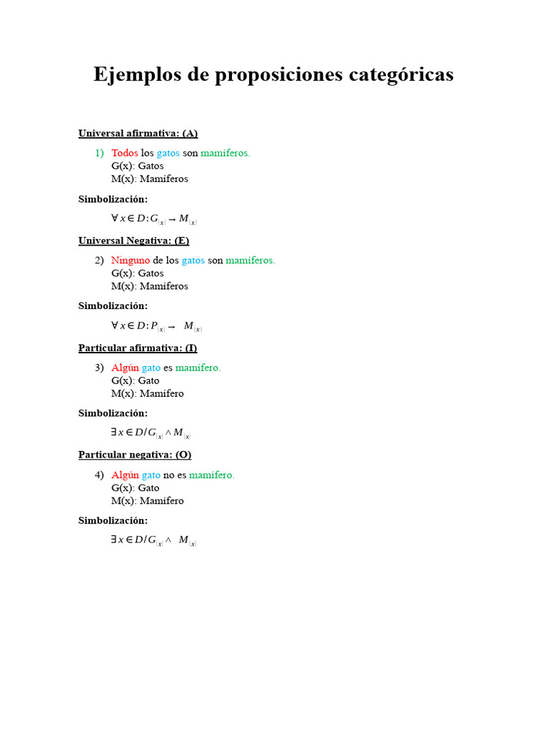 Ejemplo de proposiciones categóricas 4 | PDF
