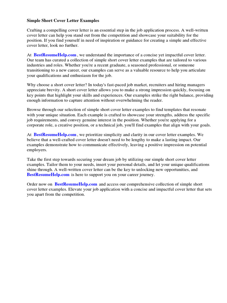 Simple Short Cover Letter Examples | PDF | Recruitment | Job Hunting