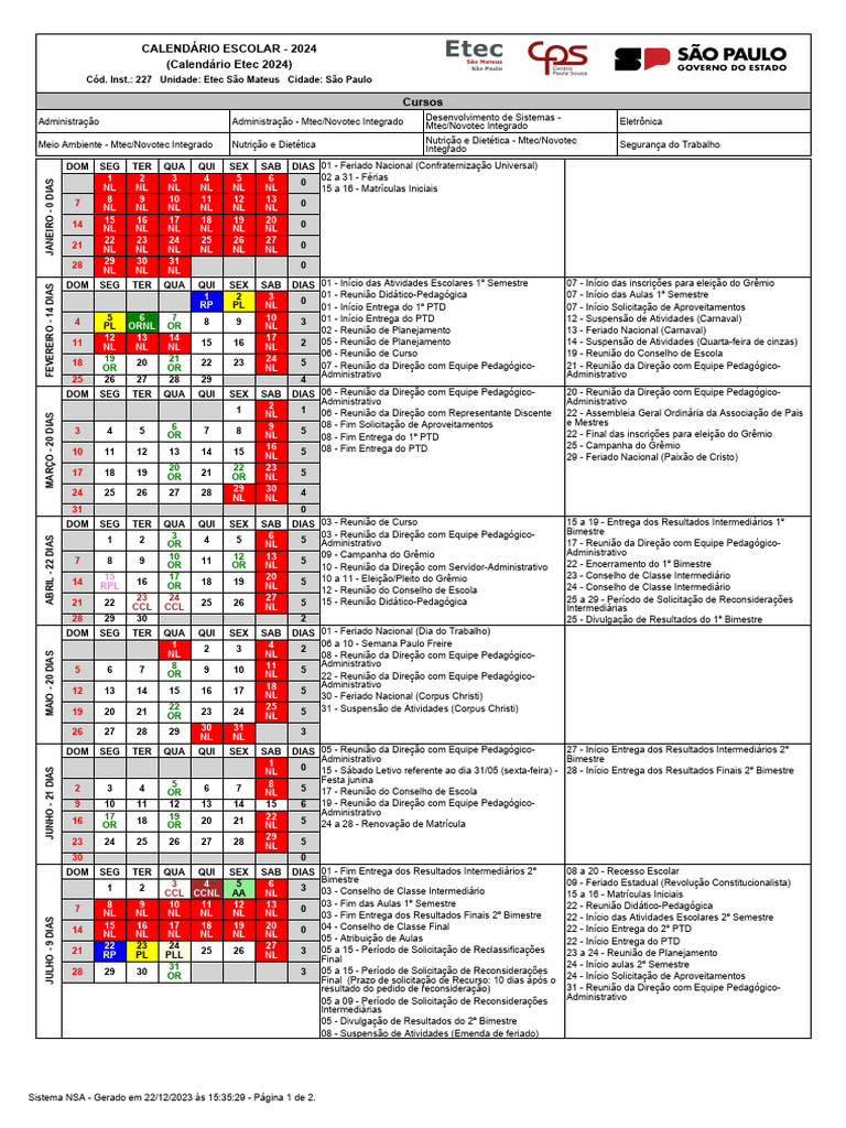 Calendario Etec 2024 | PDF