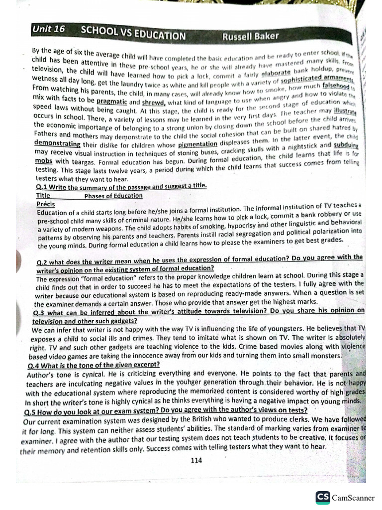 Unit # 16 - School Vs Education - 11th | PDF