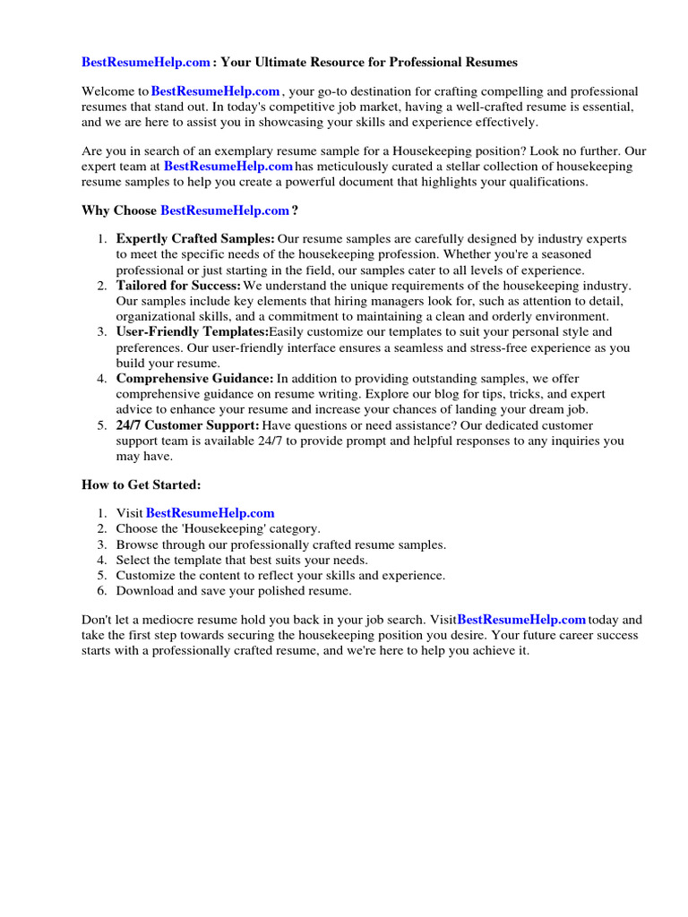 Housekeeping Resume Samples Guide | PDF | Housekeeping | Public Toilet