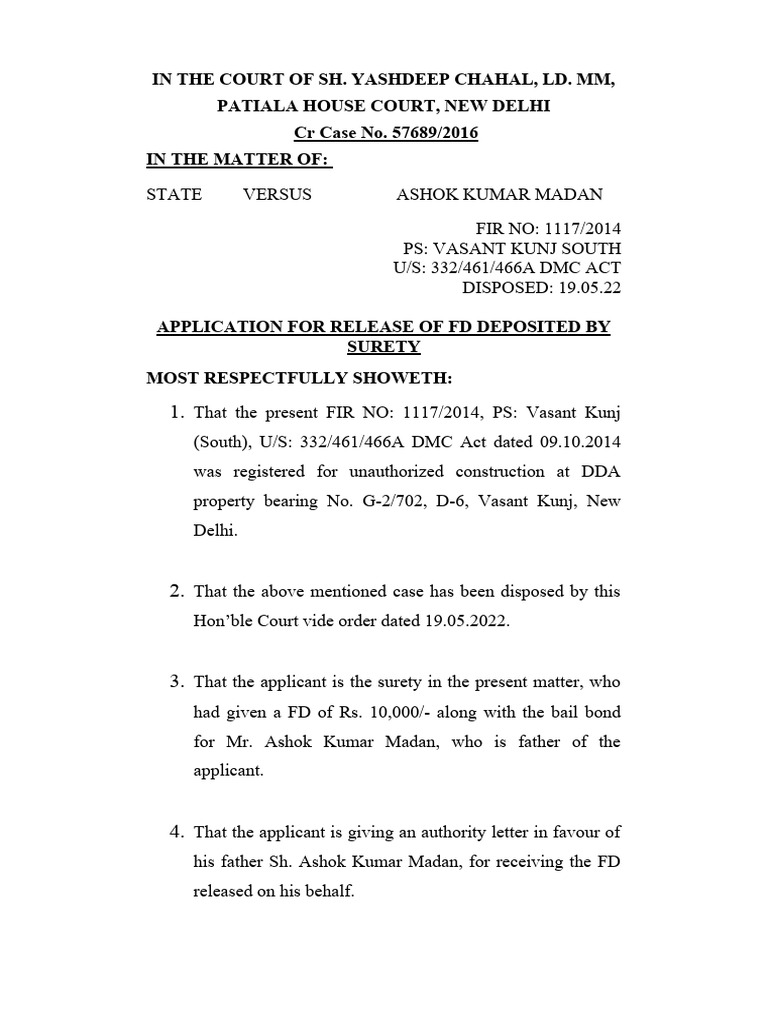 Ashok Kumar Madan - FD Release | PDF | Affidavit | Advocate