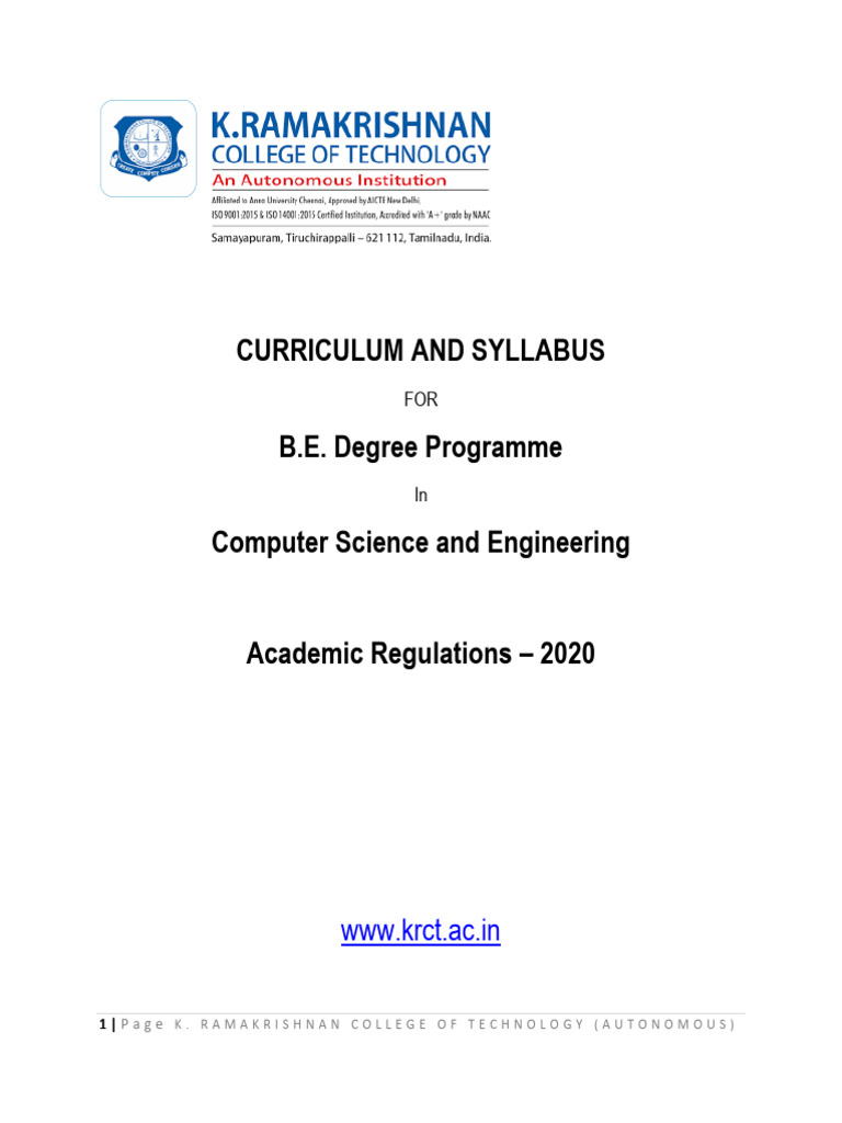 Curriculum and Syllabus B.E. Degree Programme Computer Science and ...