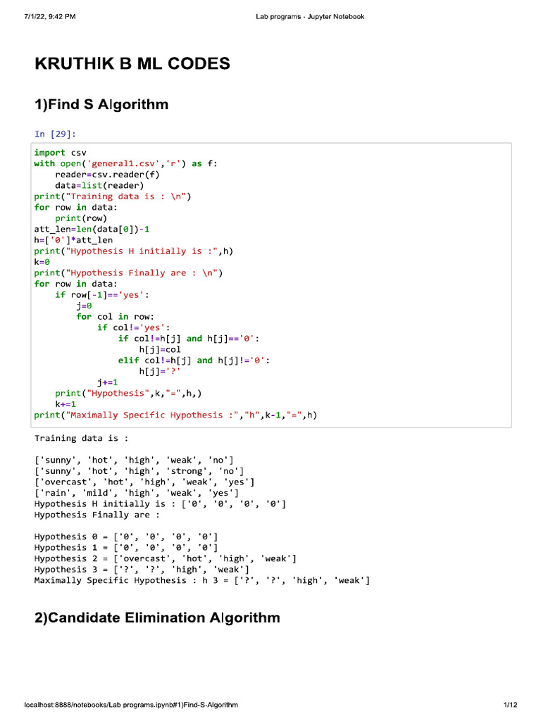 1da19cs077 (ML Codes) | PDF