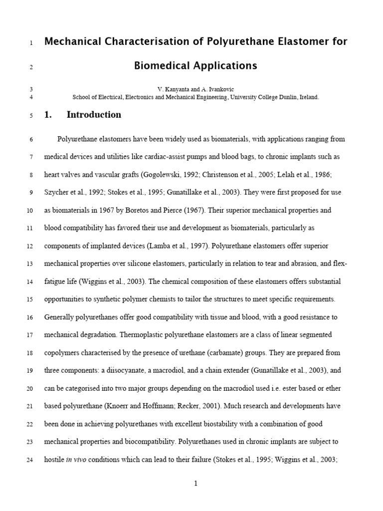 Mechanical Characterisation of Polyurethane Elastomer For Biomedical ...
