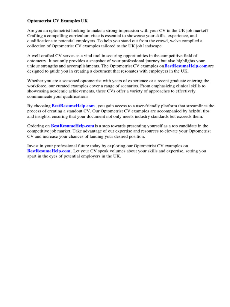 Optometrist CV Examples Uk | PDF | Optometry | Résumé