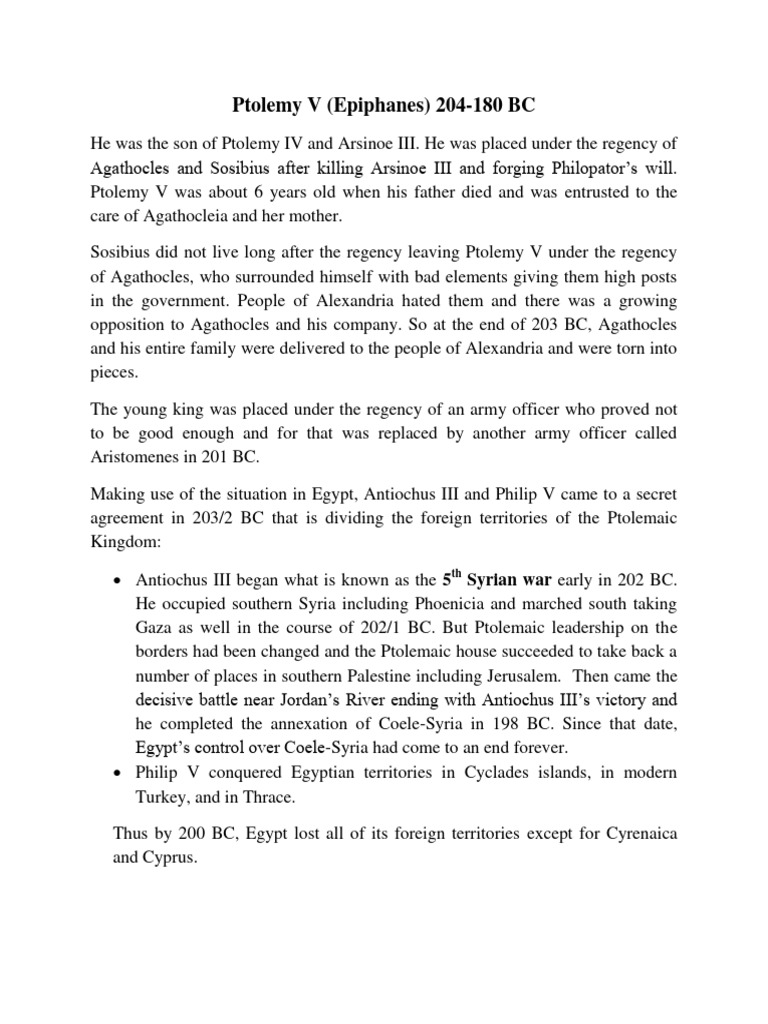 Ptolemy V | PDF | 1st Millennium Bc | 3rd Century Bc