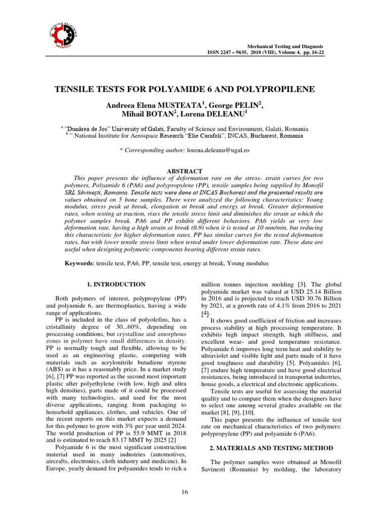 Tensile Tests For Polyamide 6 and Polypr | PDF | Deformation ...