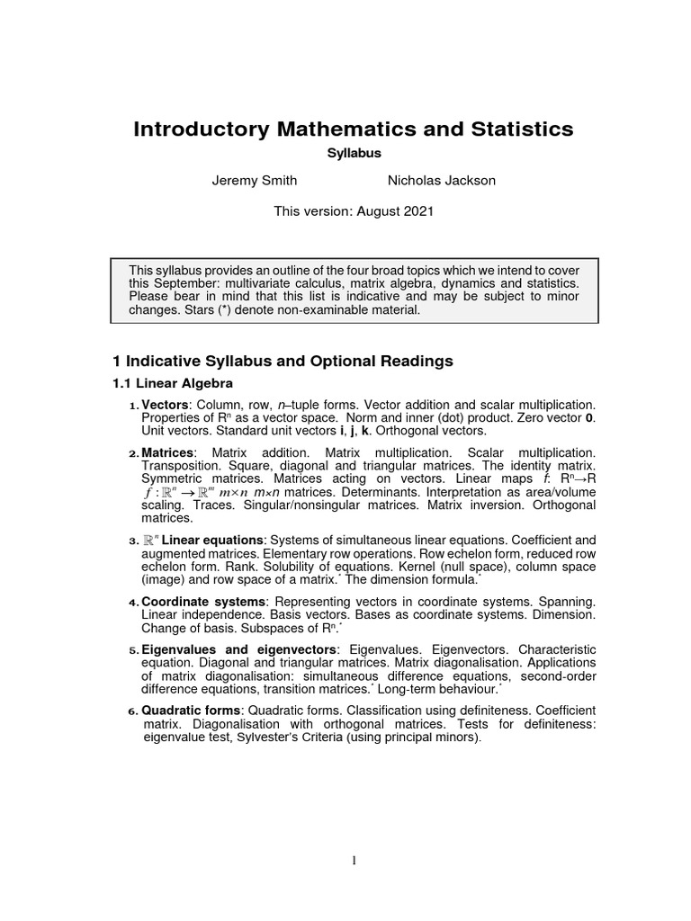 Warwick Prerequisite Maths | PDF | Matrix (Mathematics) | Vector Space