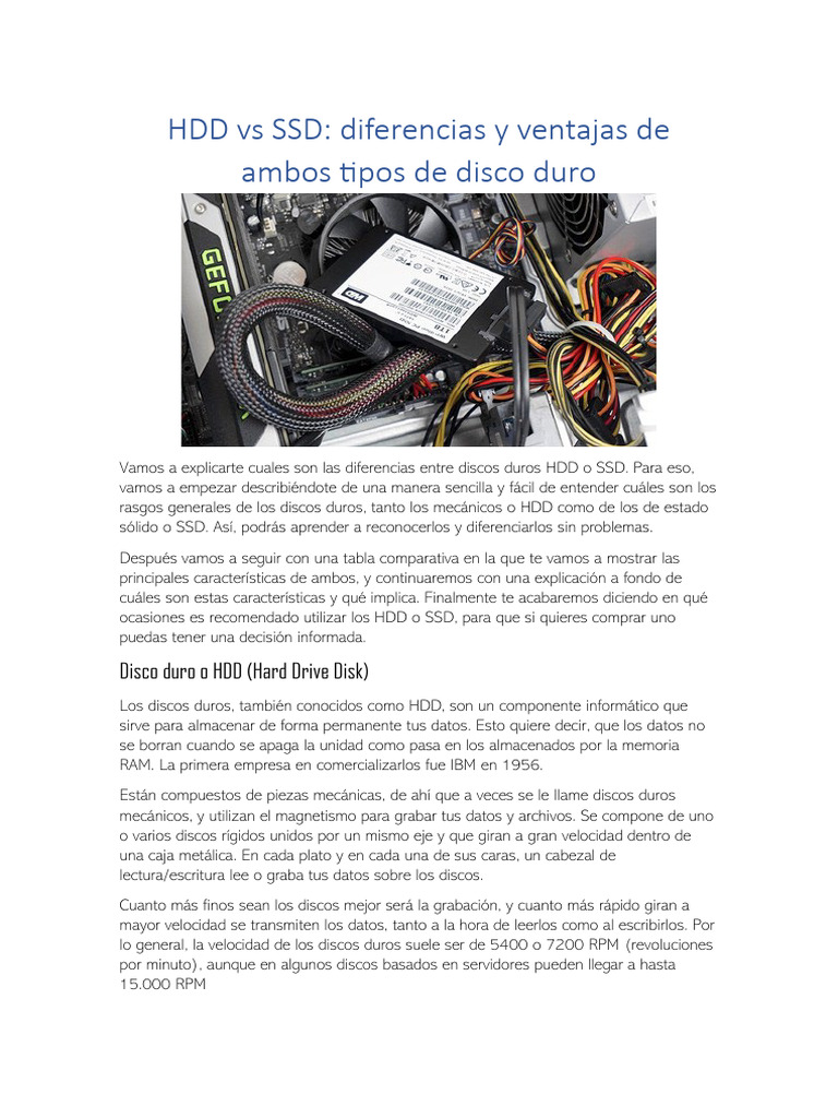 HDD Vs SSD | PDF | Disco duro | Unidad de estado sólido
