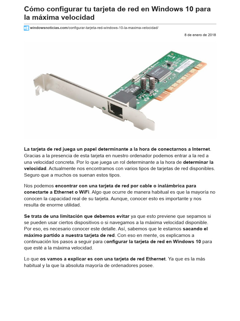 Cómo configurar tu tarjeta de red en Windows 10 para la máxima velocidad | PDF | Red de ...