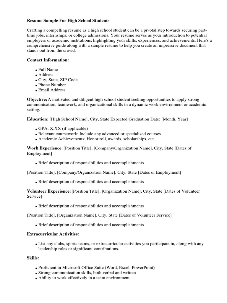Resume Sample For High School Student No Experience | PDF | Résumé ...