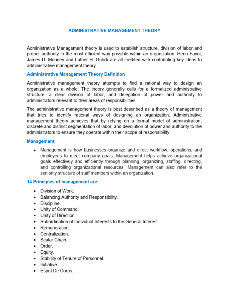 ADMINISTRATIVE MANAGEMENT THEORY | PDF | Business | Organizational Behavior
