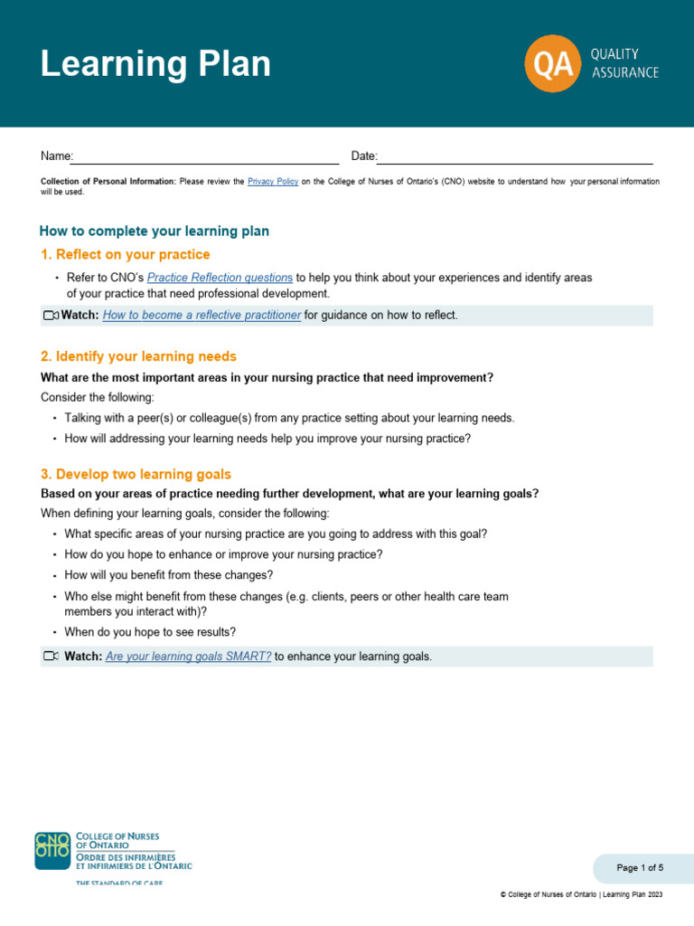 Qa Learning Plan Fillable En Download Free Pdf Nursing Learning 