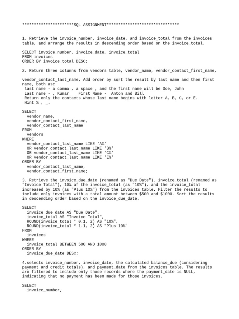 SQL Assignment | PDF | Business Documents | Databases
