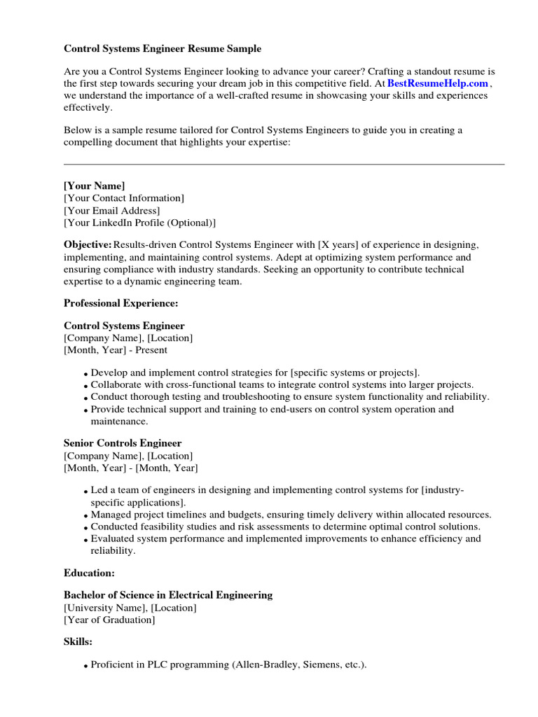 Control Systems Engineer Resume Sample | Download Free PDF | Systems ...